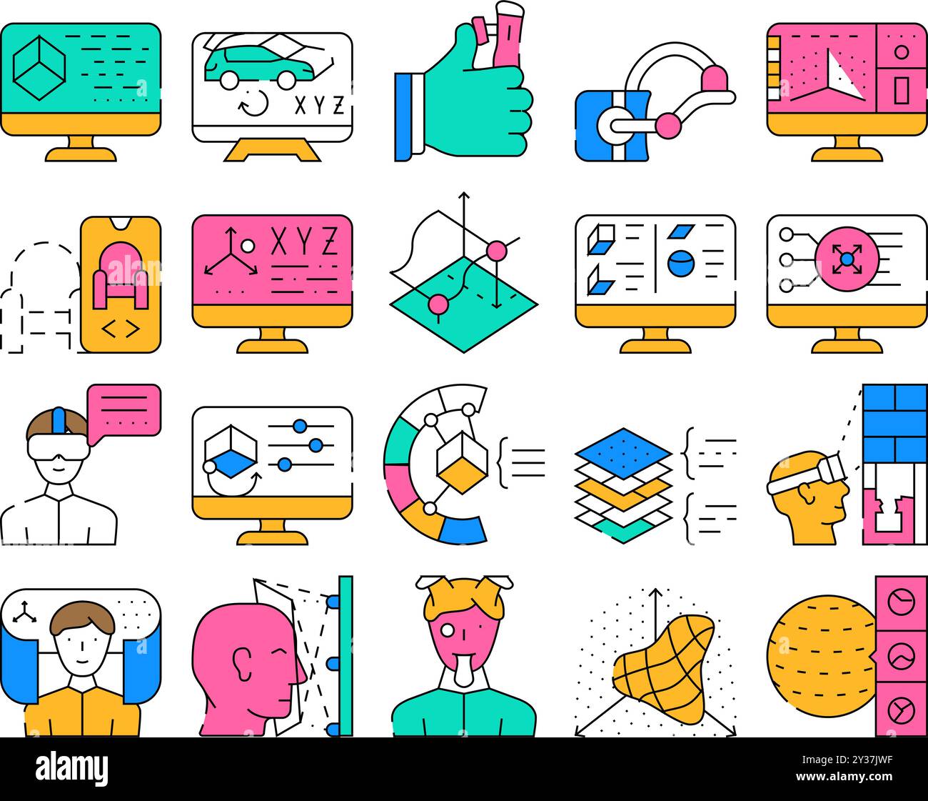 Vr Designer Occupation Collection Icons Set Vector Stock Vector Image ...