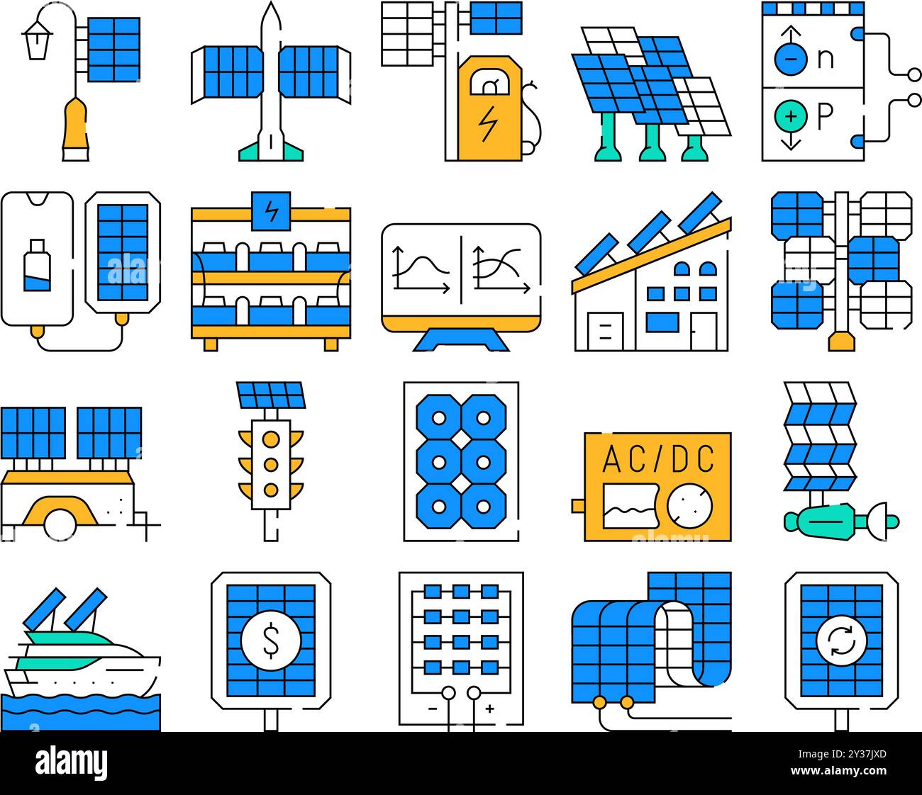 Photovoltaic Energy Collection Icons Set Vector Illustrations Stock ...