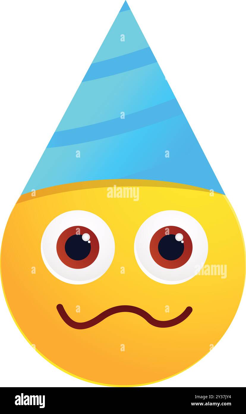 Sad emoji wearing a blue party hat looking disappointed Stock Vector ...