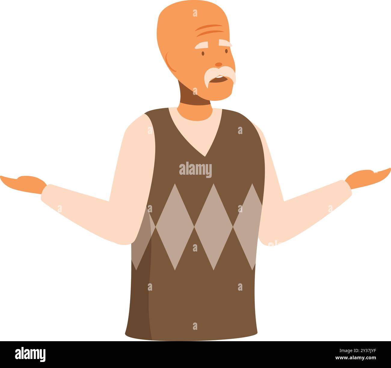 Senior man shrugging with open palms and confused facial expression ...
