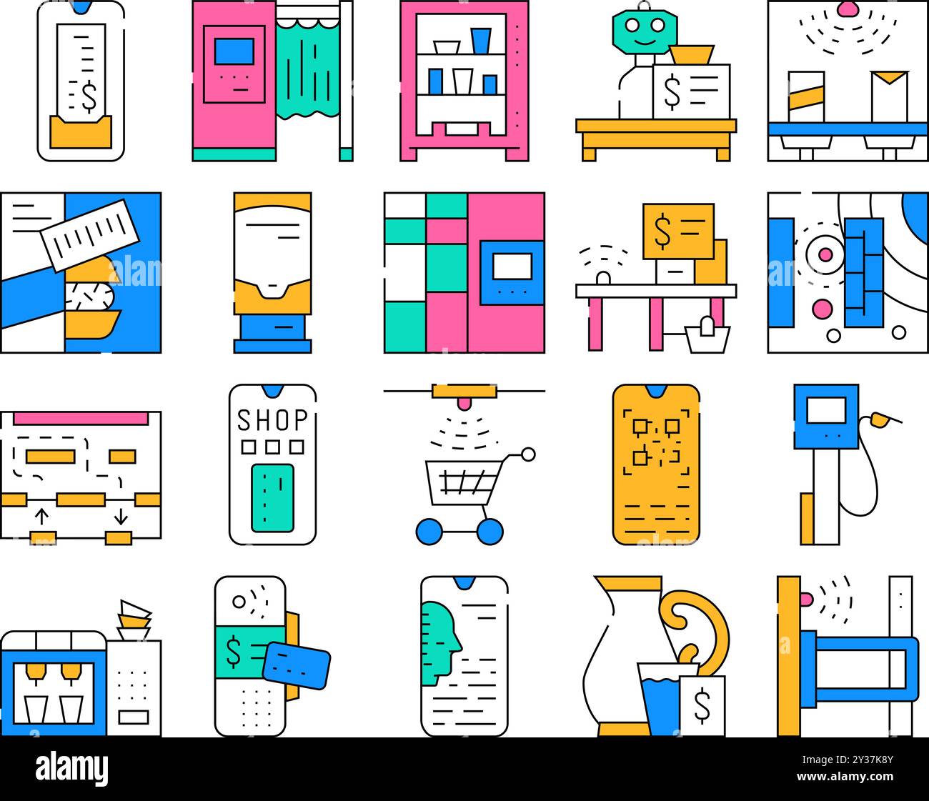 Self Service Buying Collection Icons Set Vector Stock Vector Image ...