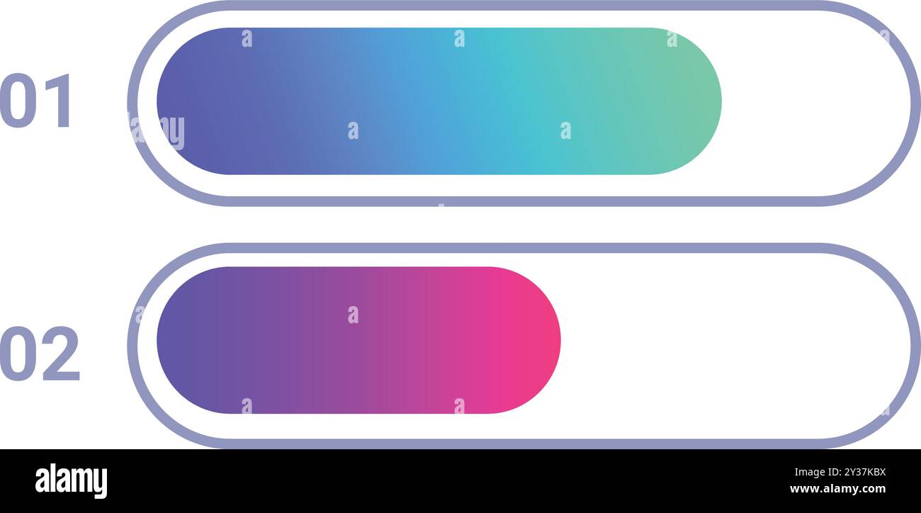 Two colorful loading bars showing different progress status from low to ... Two colorful loading bars showing different progress status from low to ...