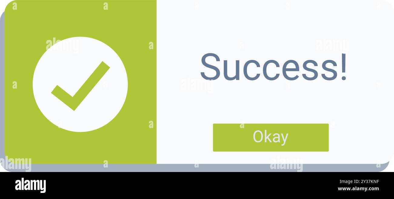 Green success pop up is showing a check mark for a task complete Stock ...