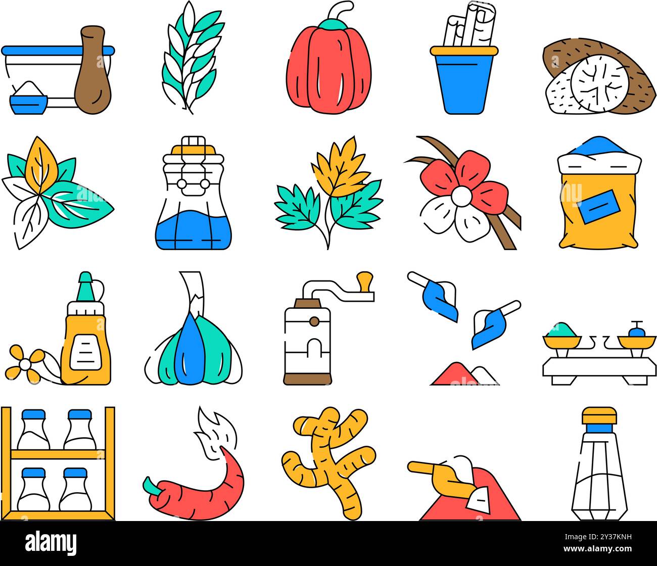Spice Vegetable Food Collection Icons Set Vector Stock Vector Image ...