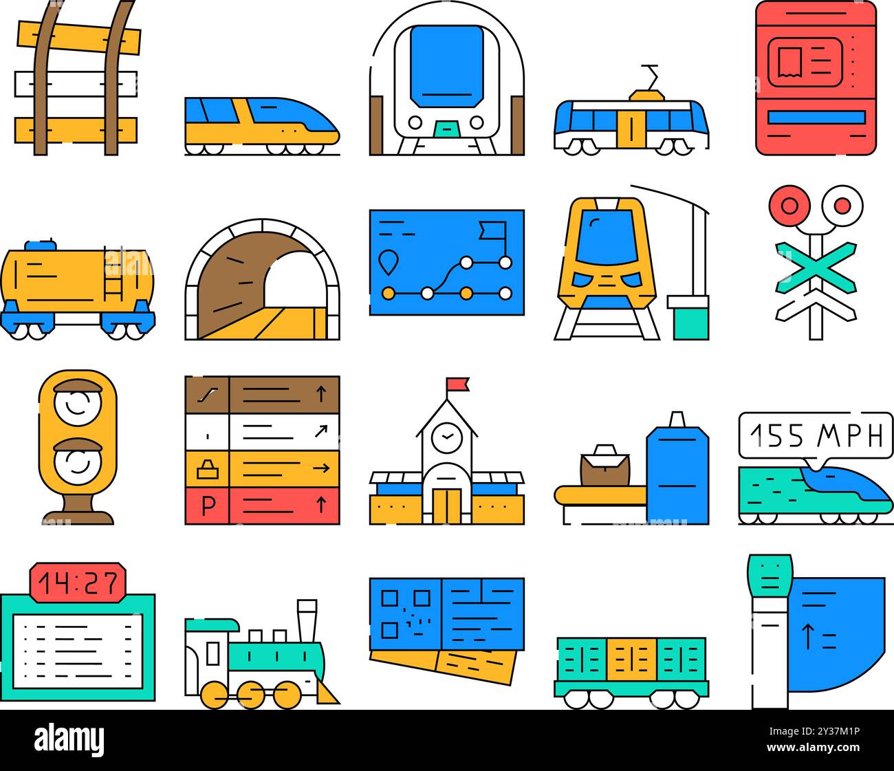 Railway Train Transportation Icons Set Vector Stock Vector Image & Art ...
