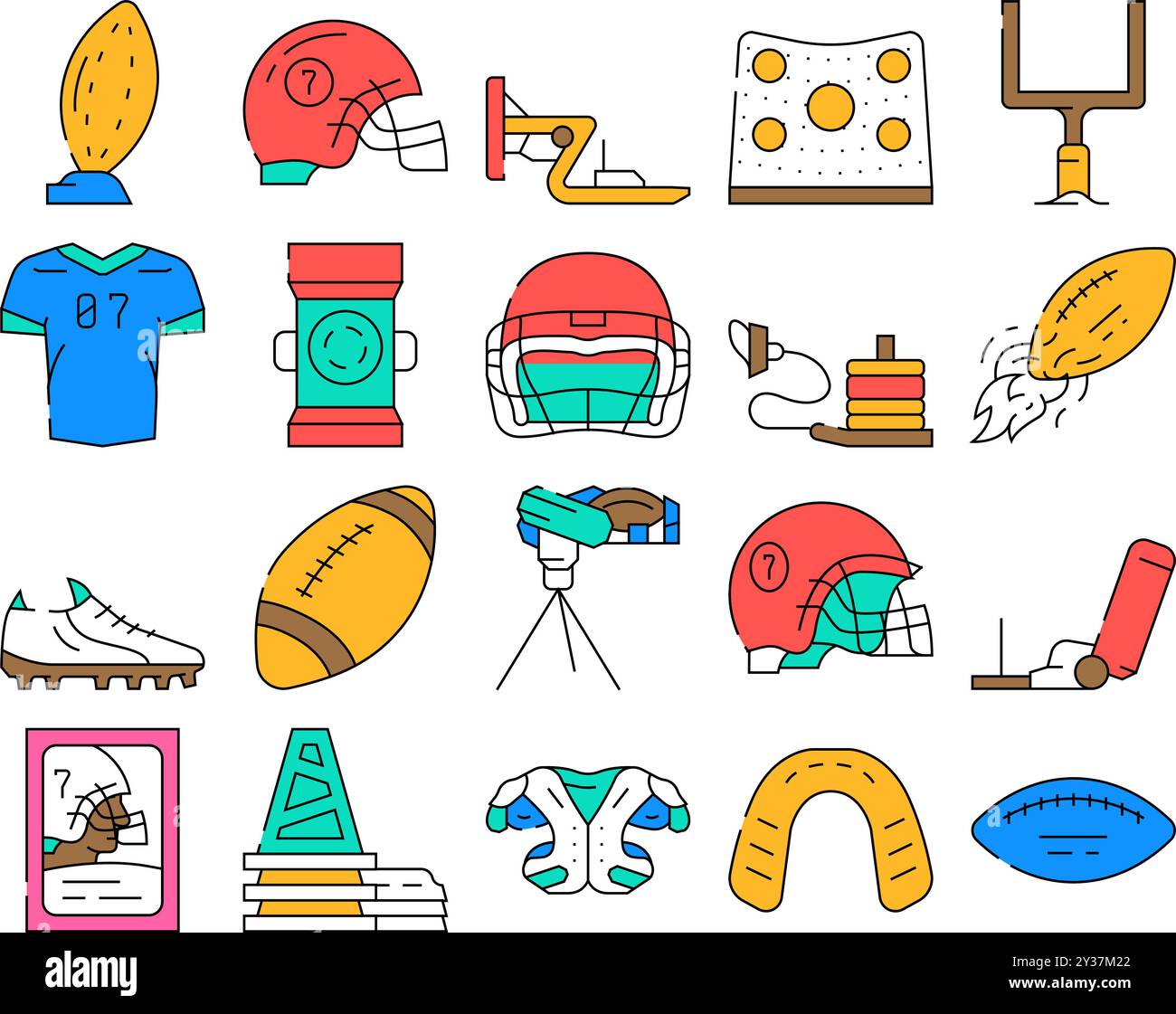 American Football Accessories Icons Set Vector Stock Vector Image & Art ...