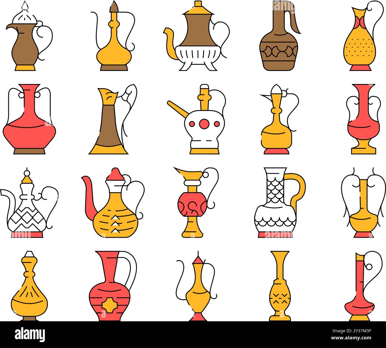 Arabic Jug Traditional Container Icons Set Vector Stock Vector Image ...