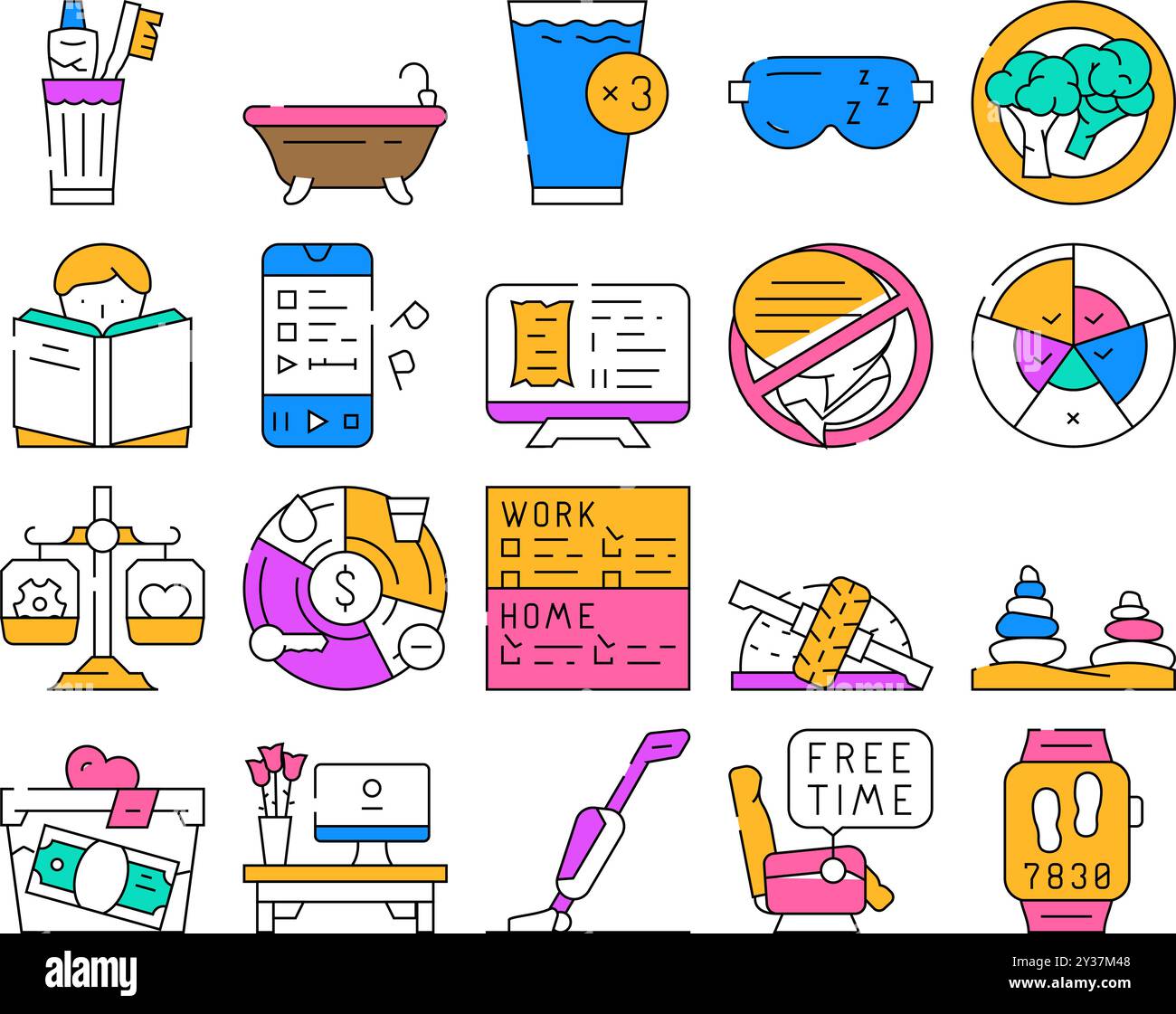 Self Care Procedure And Life Task Icons Set Vector Stock Vector Image ...