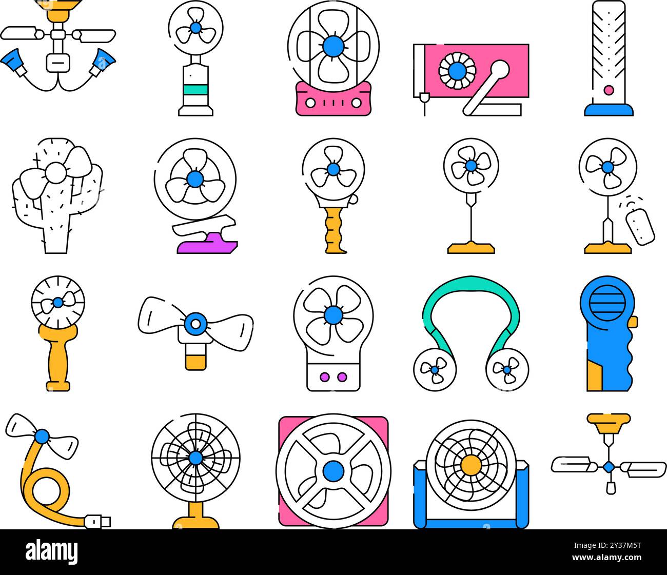 Fan electronic cooling device icons set vector ceiling floor fan hi-res ...