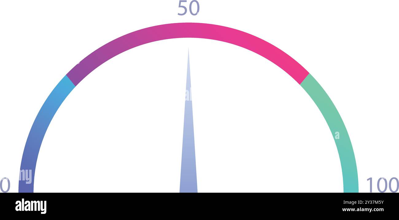 Minimalistic speedometer gauge with a blue needle pointing at the fifty ...