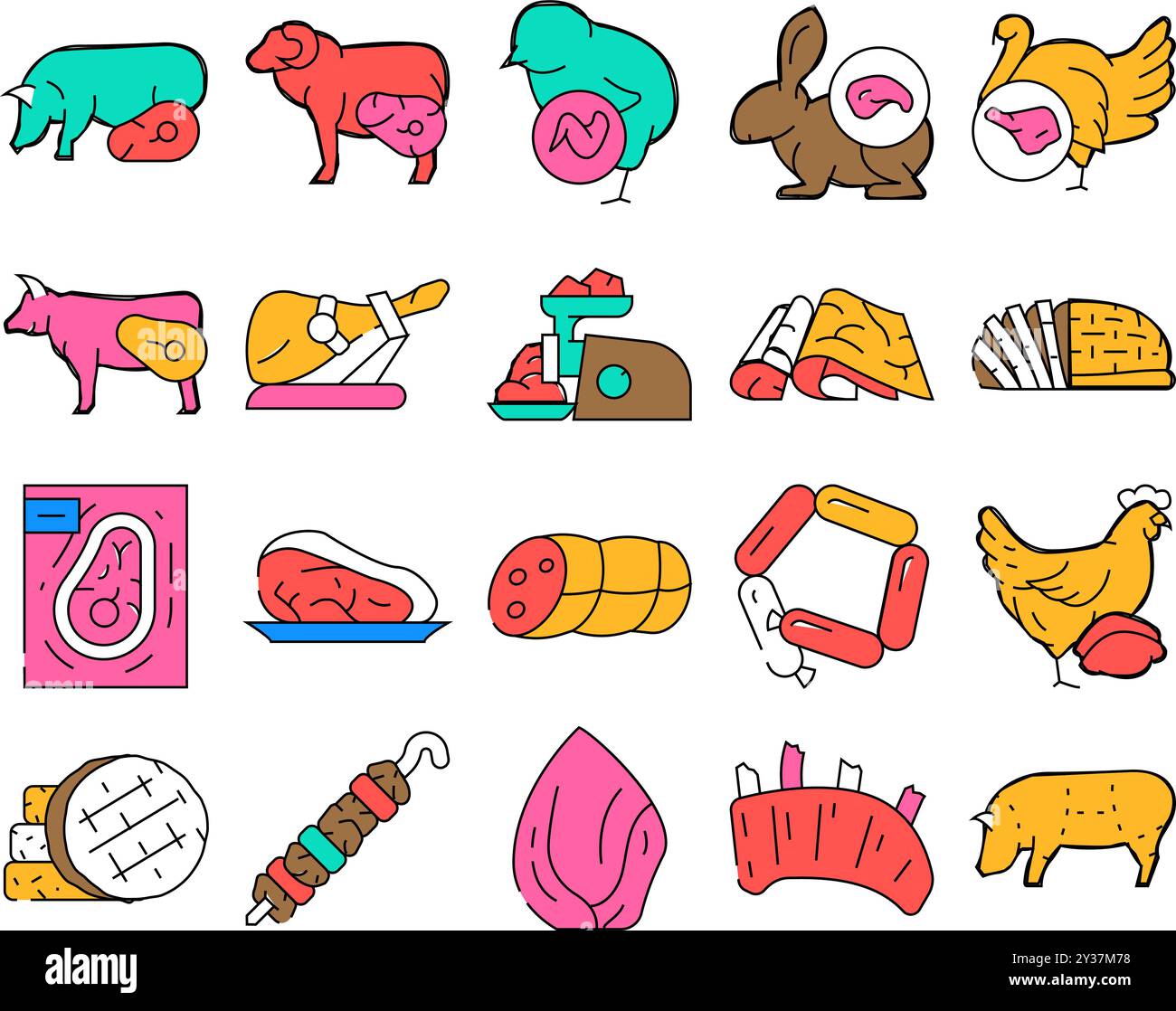 Meat Raw Food Domestic Animal Icons Set Vector Stock Vector Image & Art ...