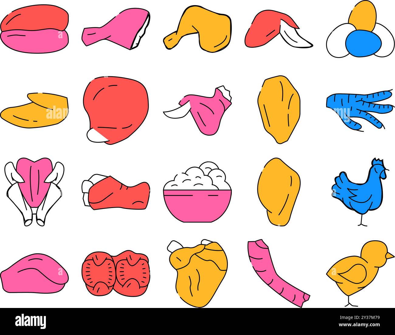 Chicken Carcass, Meat And Organs Icons Set Vector Stock Vector Image ...