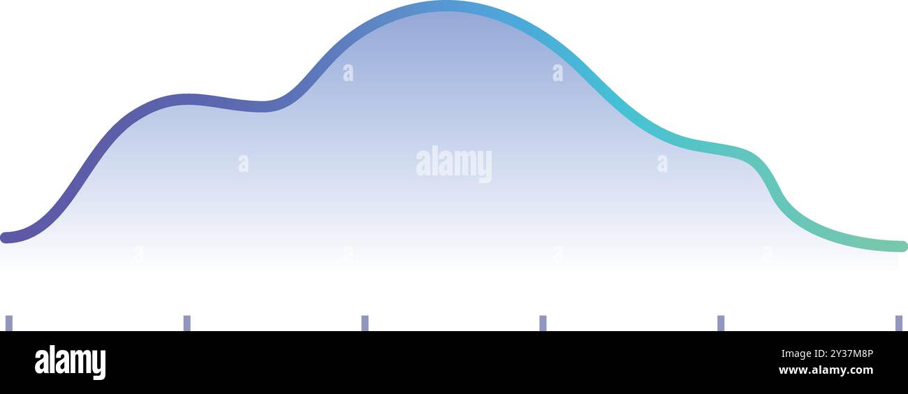 Simple and clean blue gradient line graph is going up and down showing ...