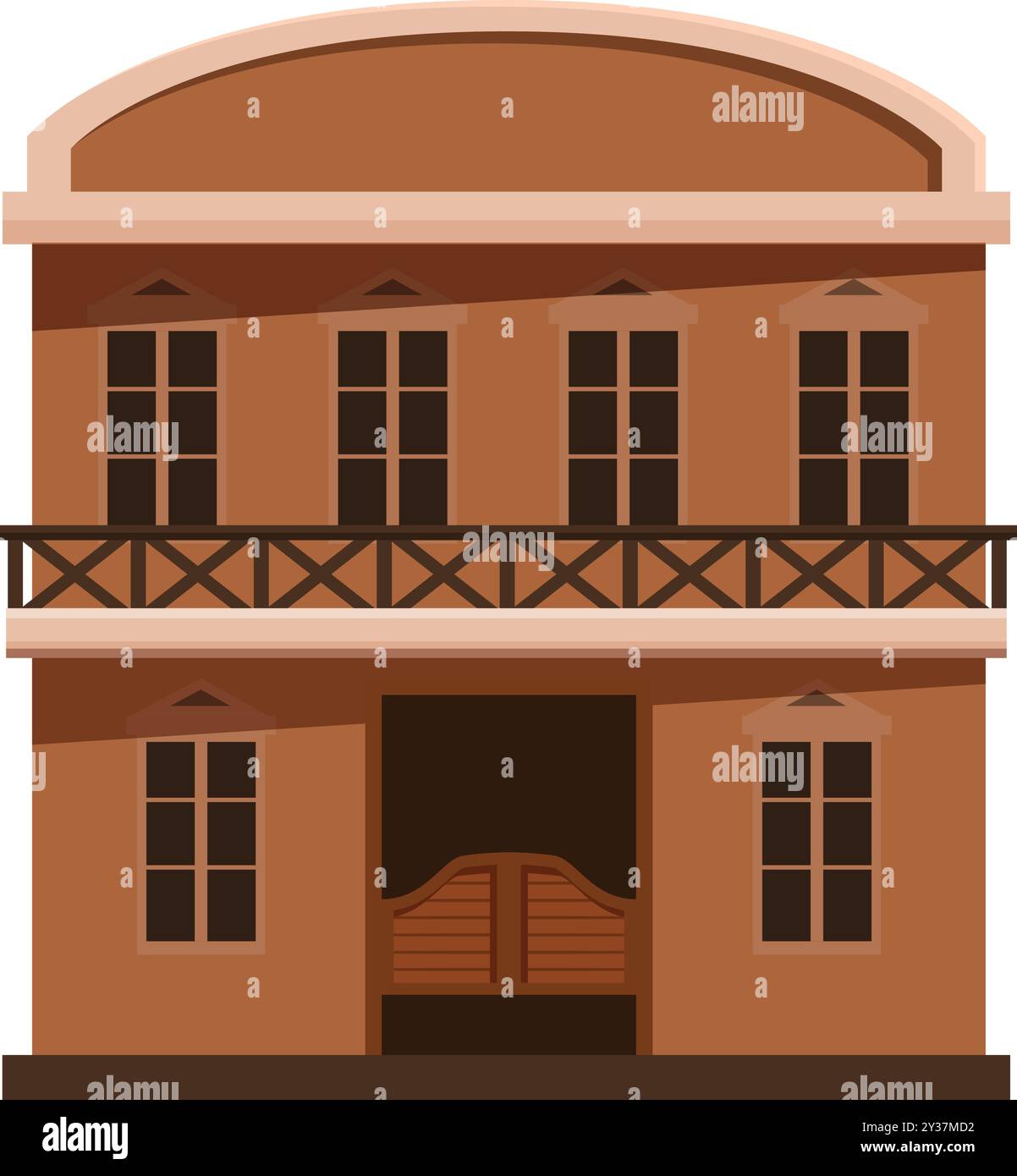 Wild west saloon building facade with balcony and swinging doors, flat ...