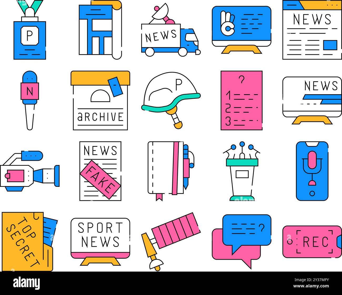 Journalist Accessories Collection Icons Set Vector Illustrations Stock ...