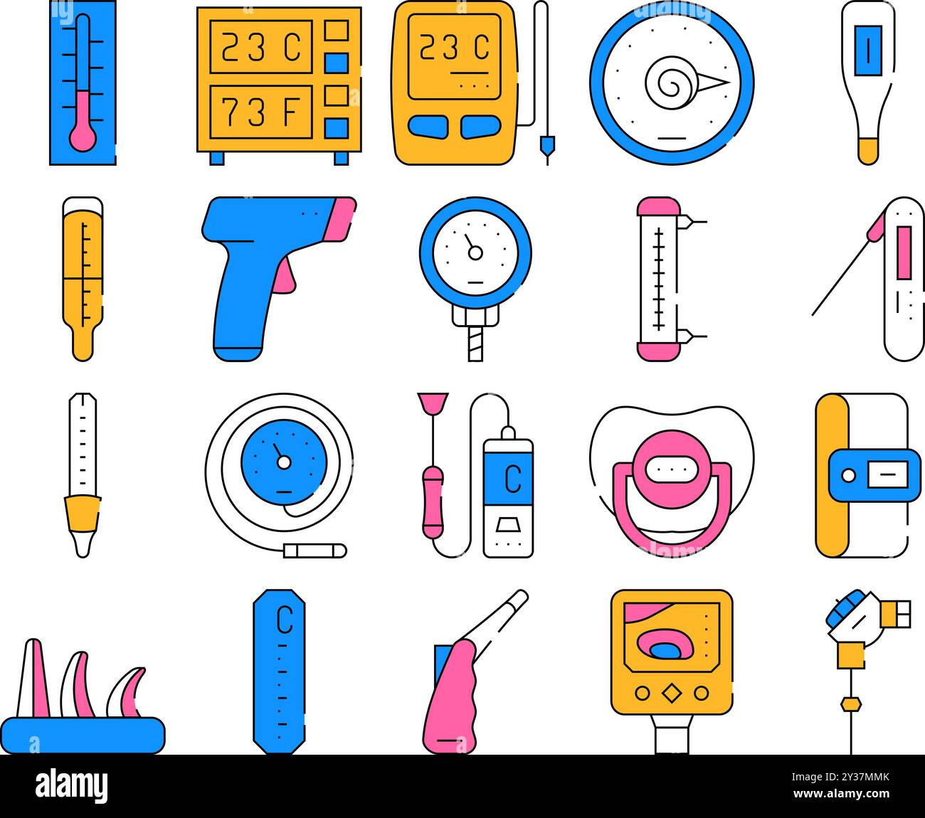 Thermometer Device Collection Icons Set Vector black Stock Vector Image ...