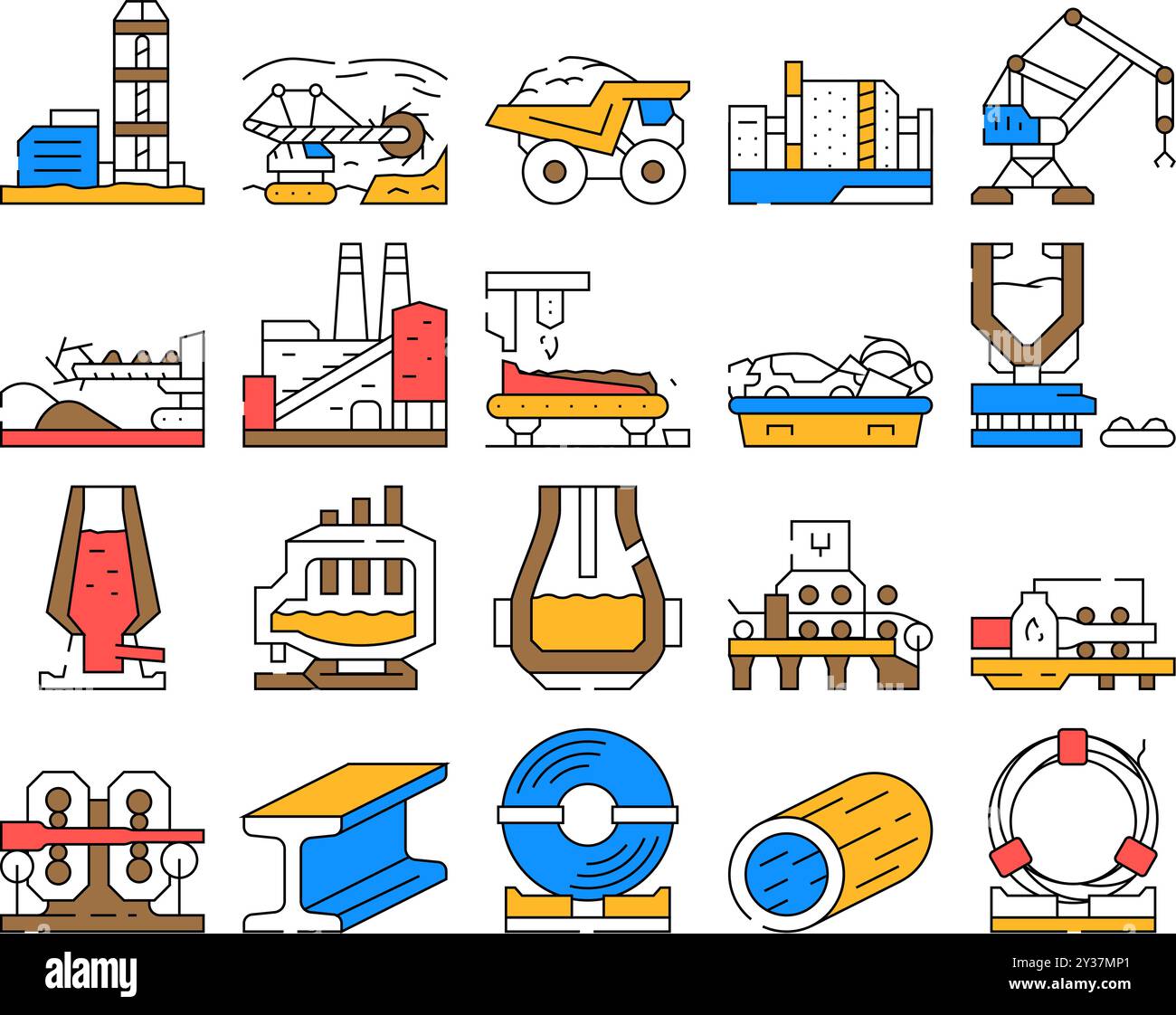 steel production industry metal icons set vector Stock Vector Image ...