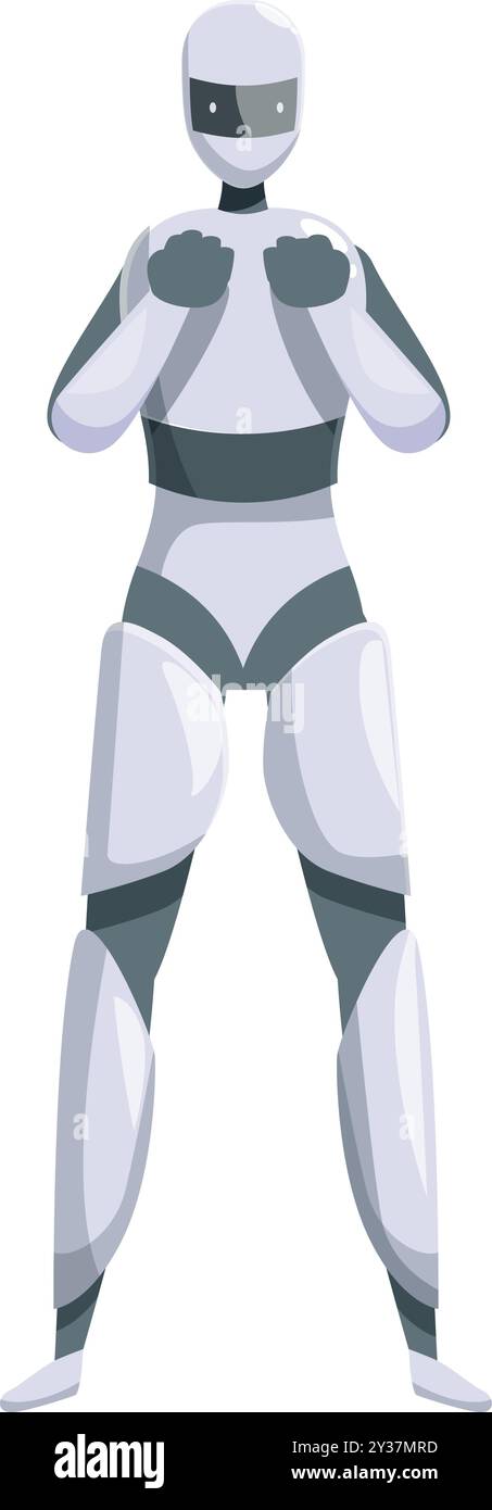 Cartoon style illustration of a white robot standing still and getting ...
