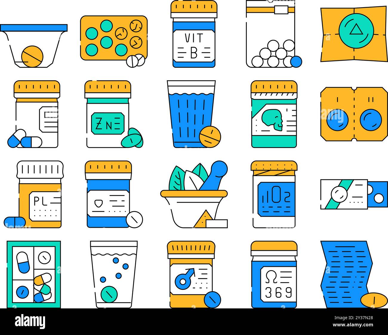 Pills Medicaments Collection Icons Set Vector Illustration Stock Vector ...