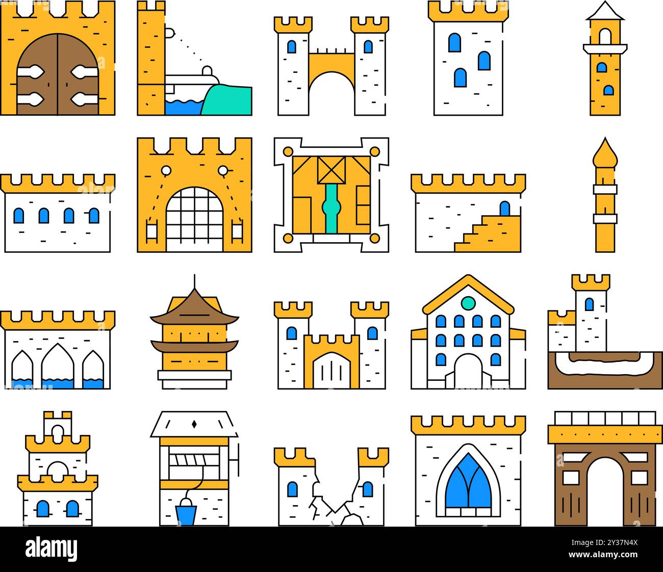 Castle Construction Collection Icons Set Vector Illustration Stock ...