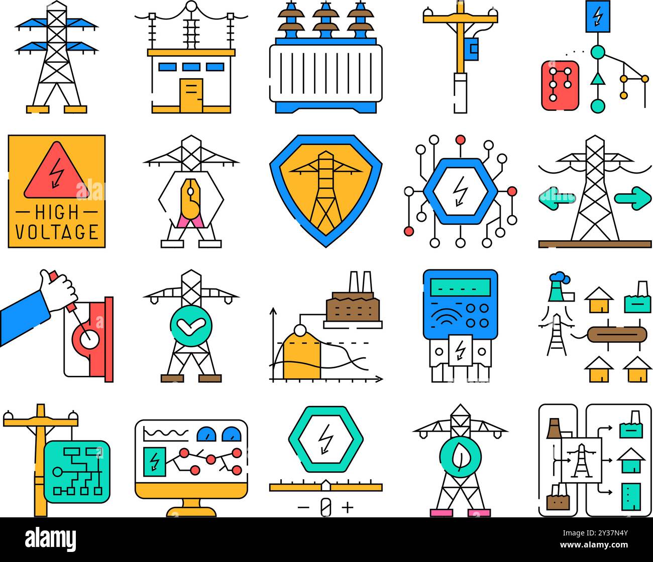 electric grid energy power icons set vector Stock Vector Image & Art ...
