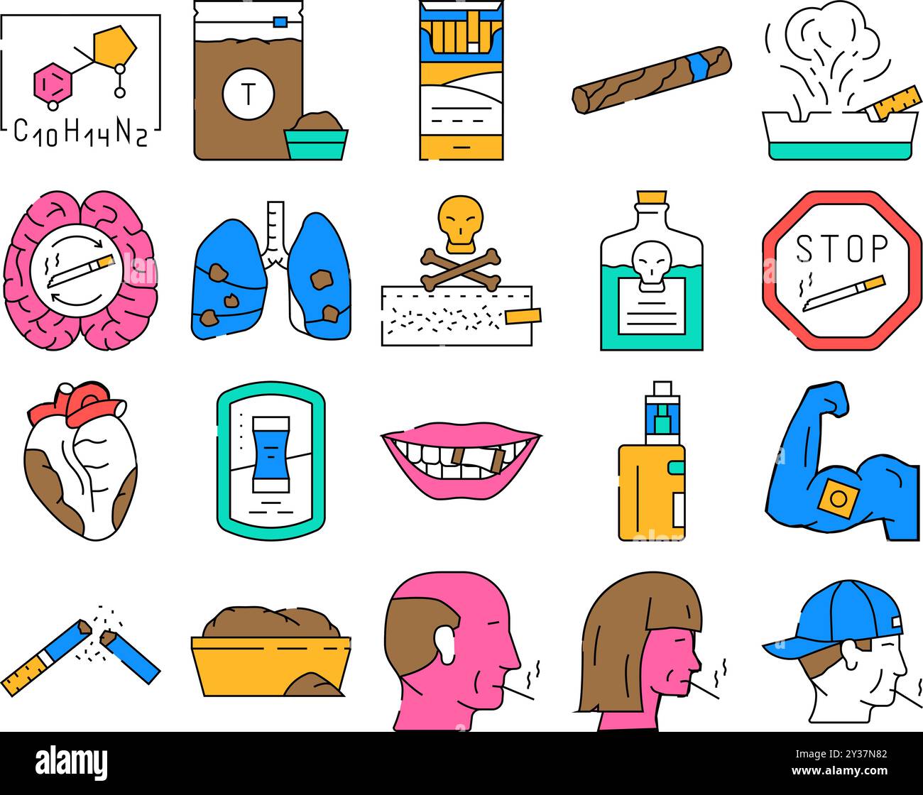 nicotine tobacco unhealthy icons set vector Stock Vector Image & Art ...