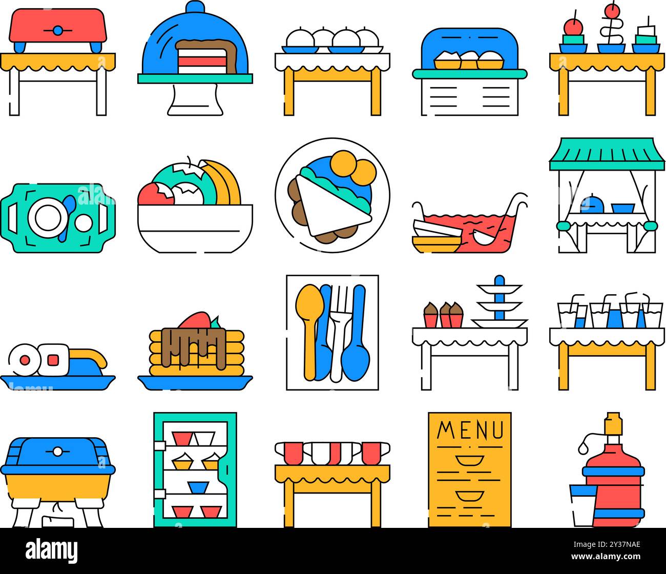 Buffet Food And Drinks Collection Icons Set Vector Stock Vector Image ...
