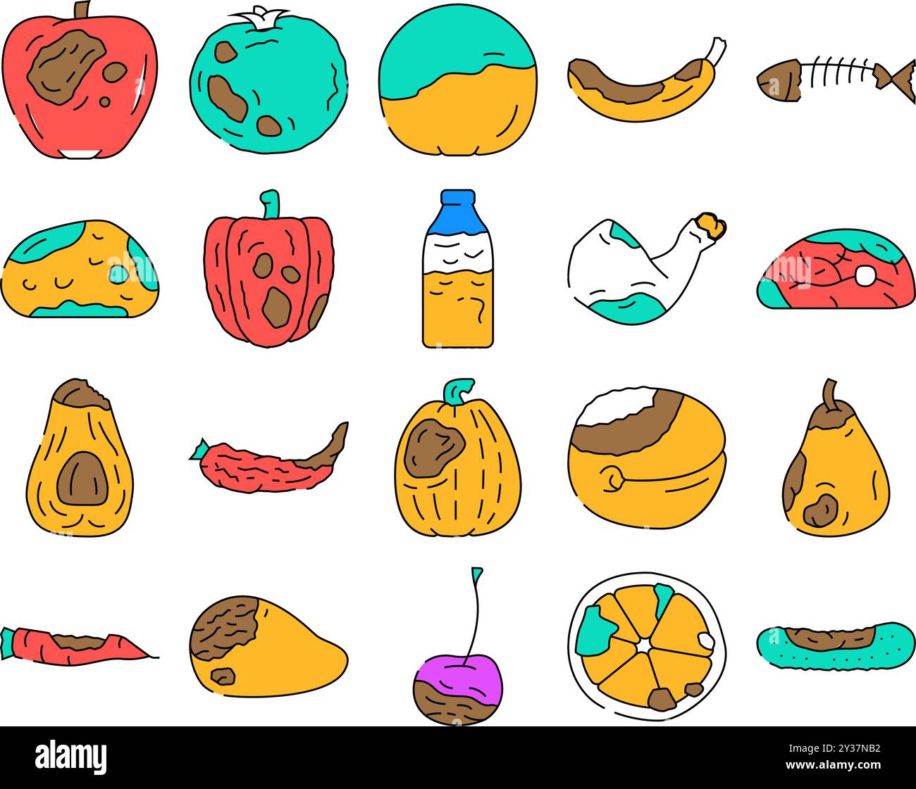 rotten food waste icons set vector Stock Vector Image & Art - Alamy