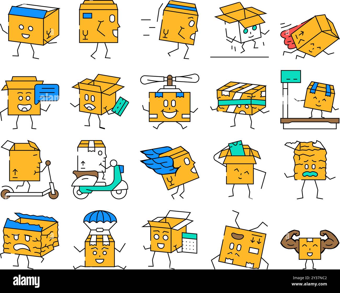 cardboard box character icons set vector Stock Vector Image & Art - Alamy