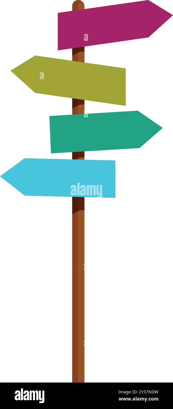 Colorful wooden signpost pointing in different directions with space ...