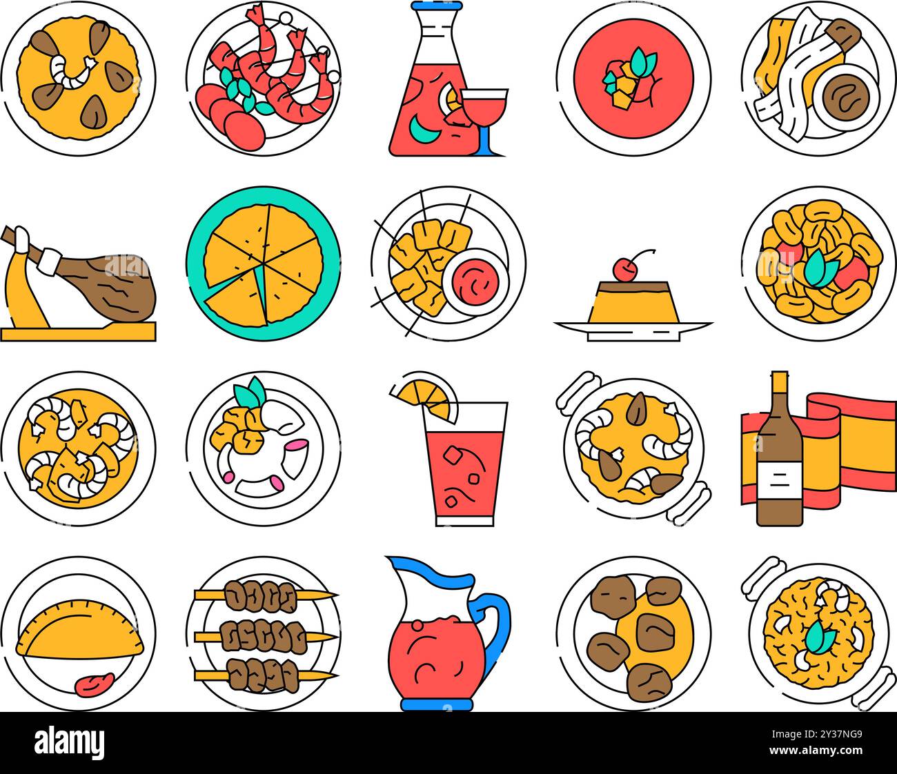 spanish cuisine food spain paella icons set vector Stock Vector Image ...