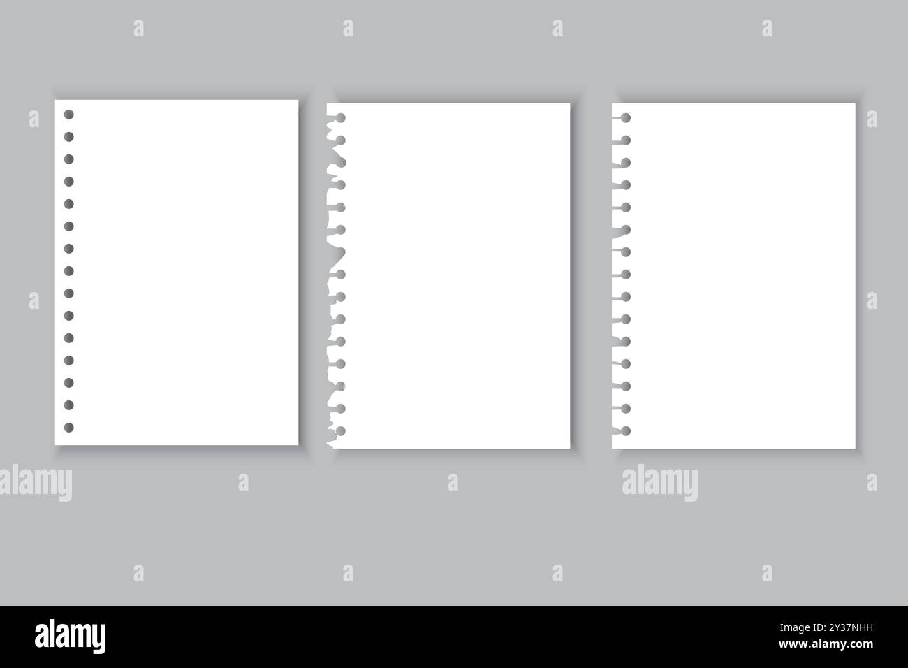 Three blank torn notebook pages illustration. Various torn edges with ...