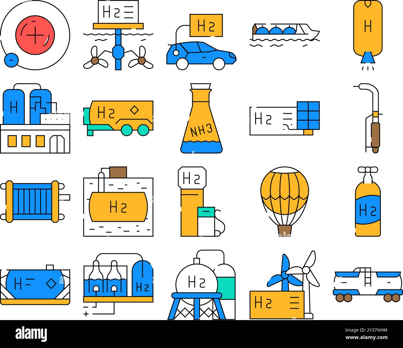 Hydrogen Energy Gas Collection Icons Set Vector Stock Vector Image ...