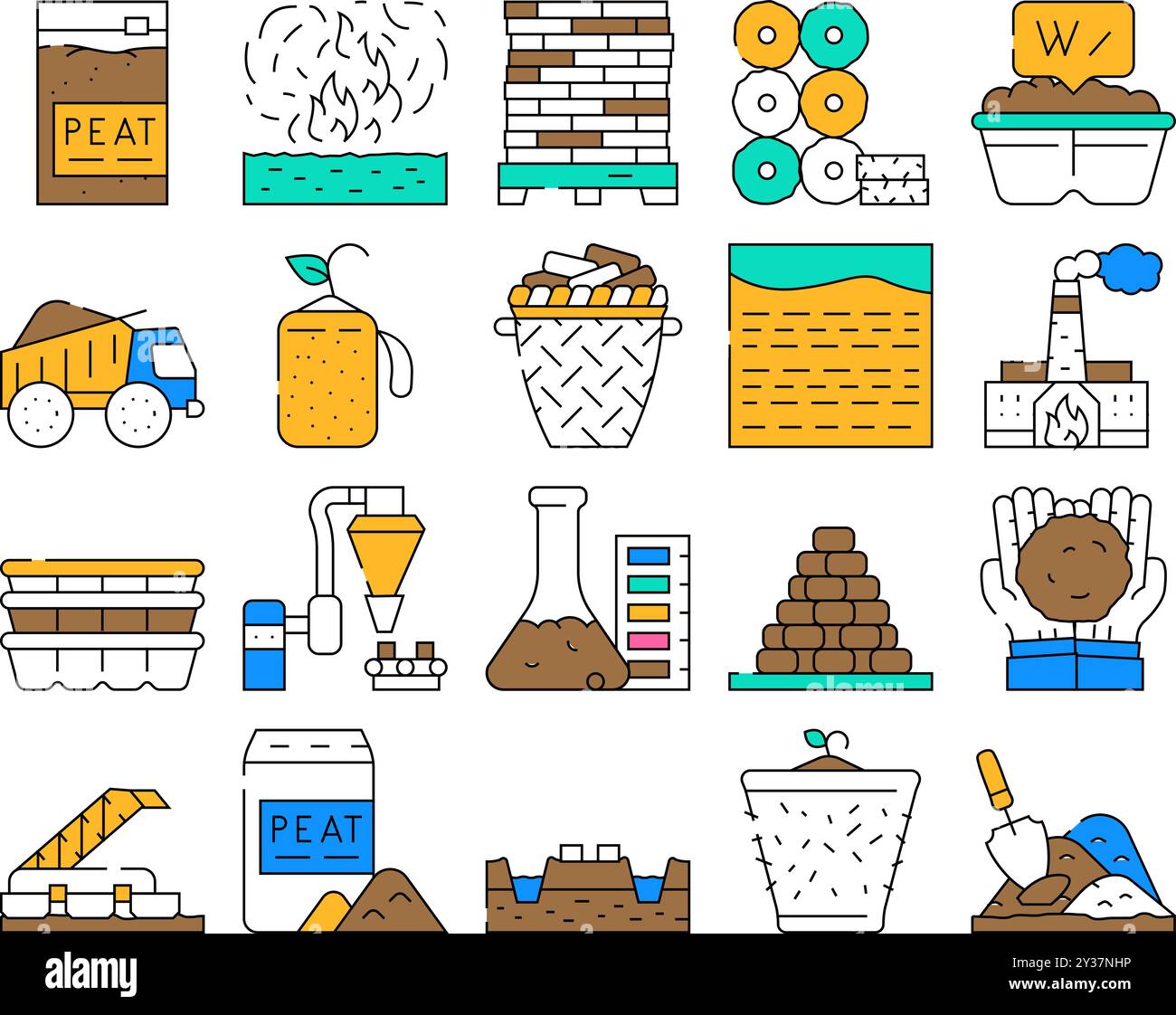 Peat Fuel Production Collection Icons Set Vector Stock Vector Image ...