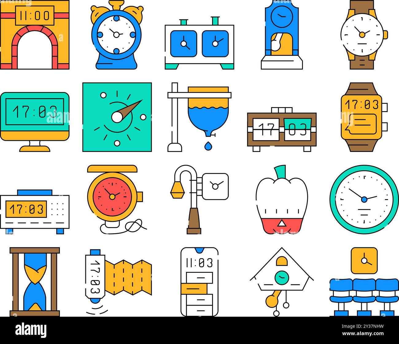 Clock And Watch Time Equipment Icons Set Vector Stock Vector Image ...
