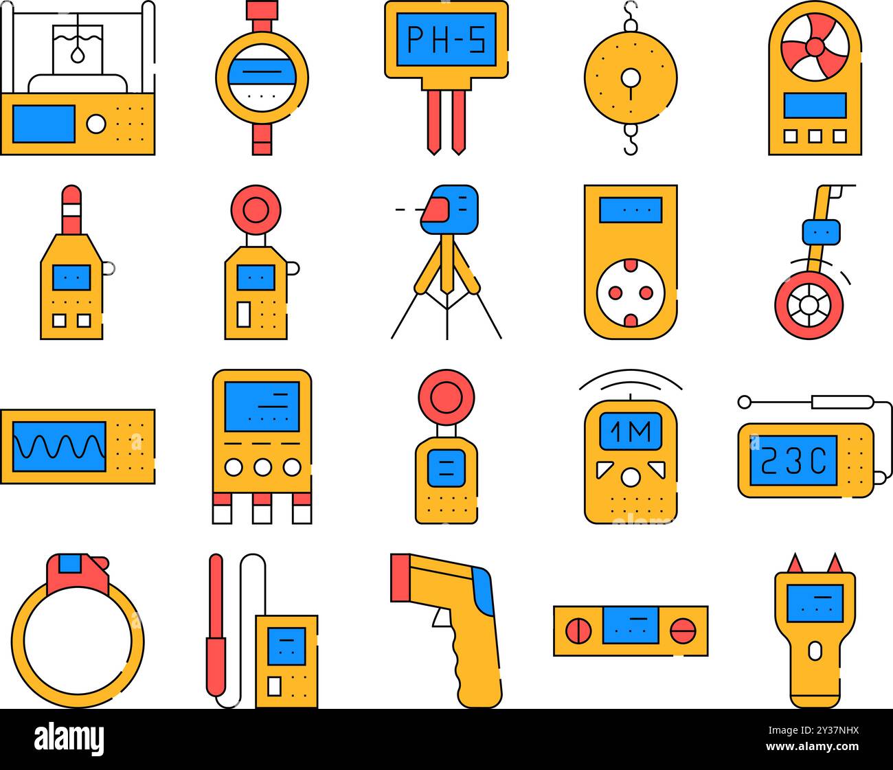 Measuring Equipment Collection Icons Set isolated illustration Stock ...