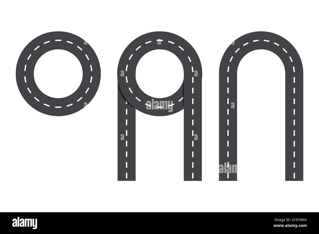 Road letters vector. Circular road shapes. Unique road typography. Gray ...