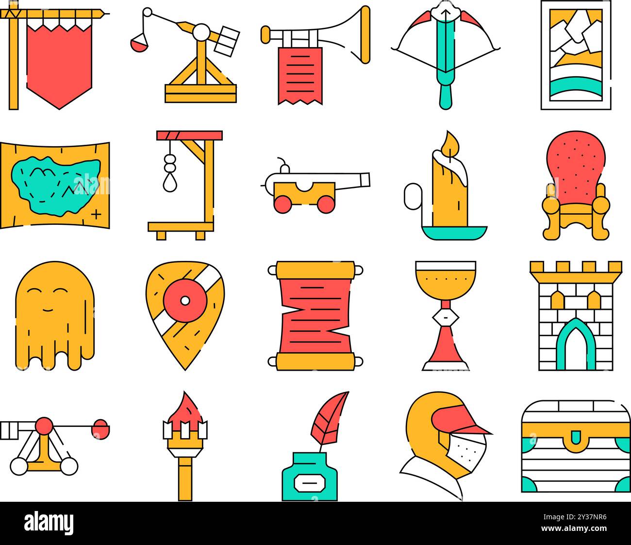 Medieval Middle Age Collection Icons Set Vector Stock Vector Image ...