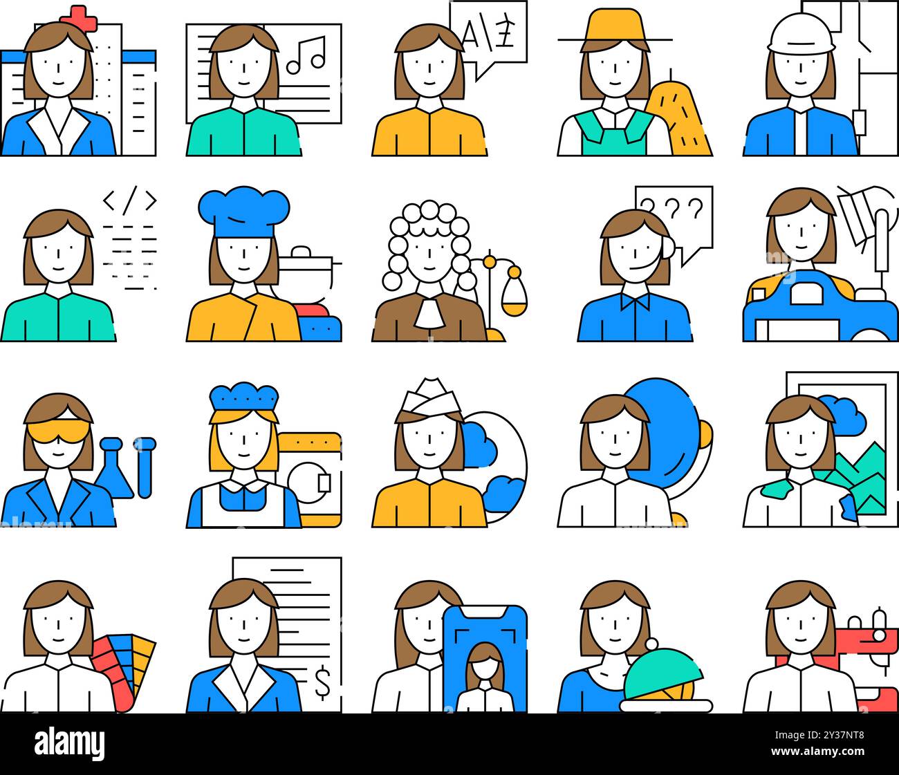 Female Occupation Collection Icons Set Vector Illustration Stock Vector ...