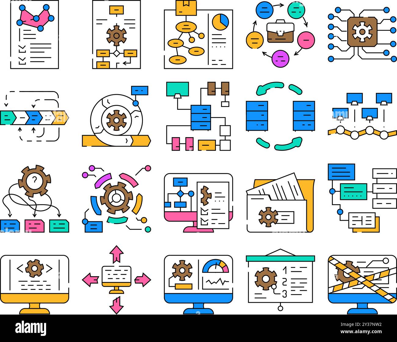 System Analyst Data Business Icons Set Vector Stock Vector Image And Art