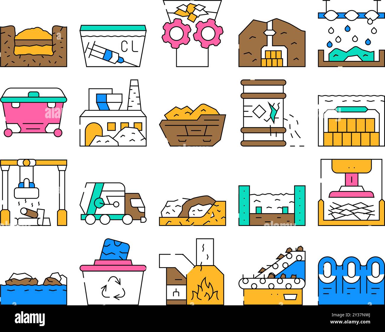 Solid Waste Management Business Icons Set Vector Stock Vector Image ...