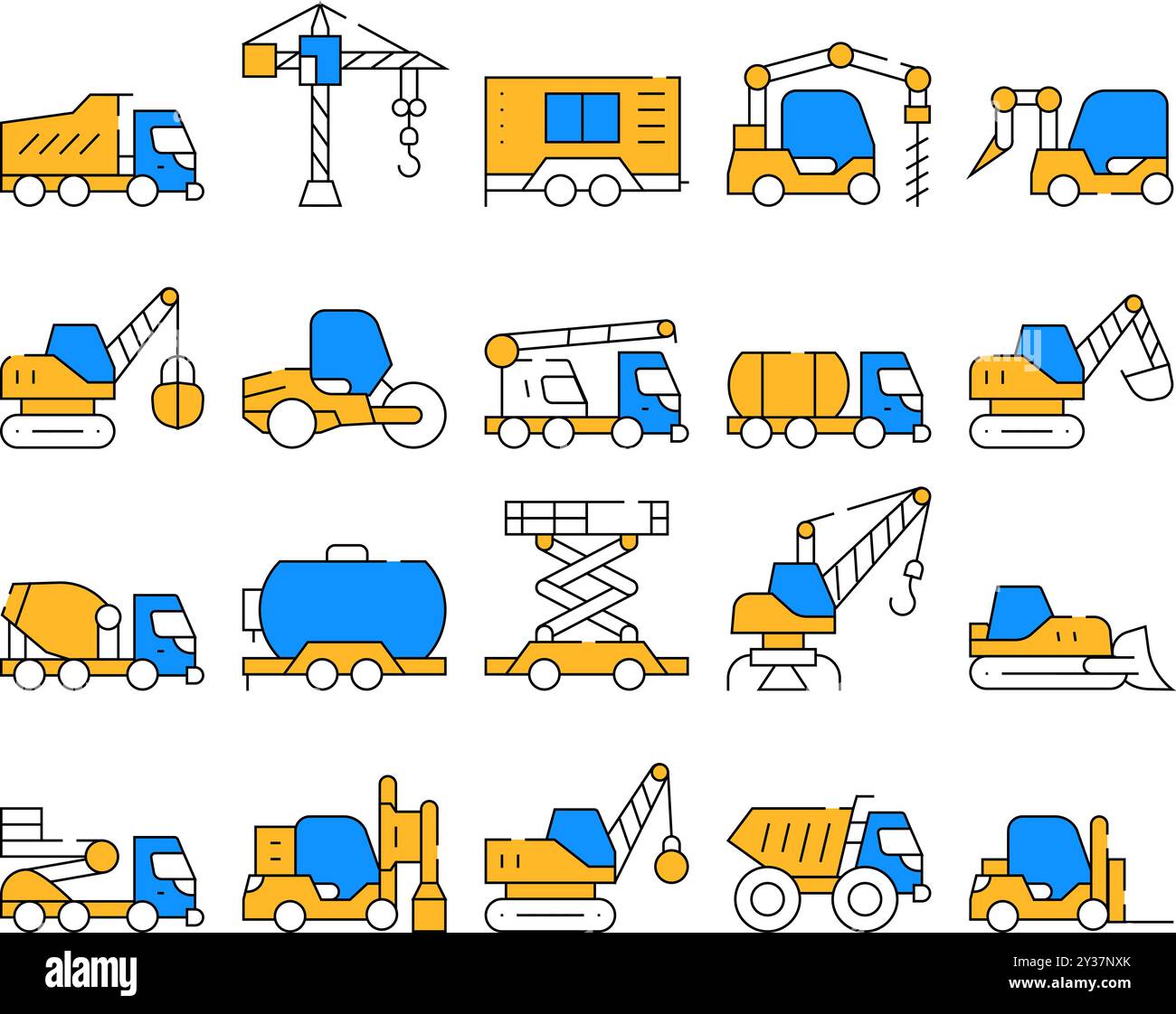 Construction Vehicle Collection Icons Set isolated illustration Stock ...
