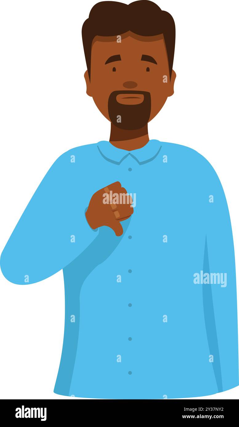 Disappointed manager showing thumbs down gesture with sad facial ...