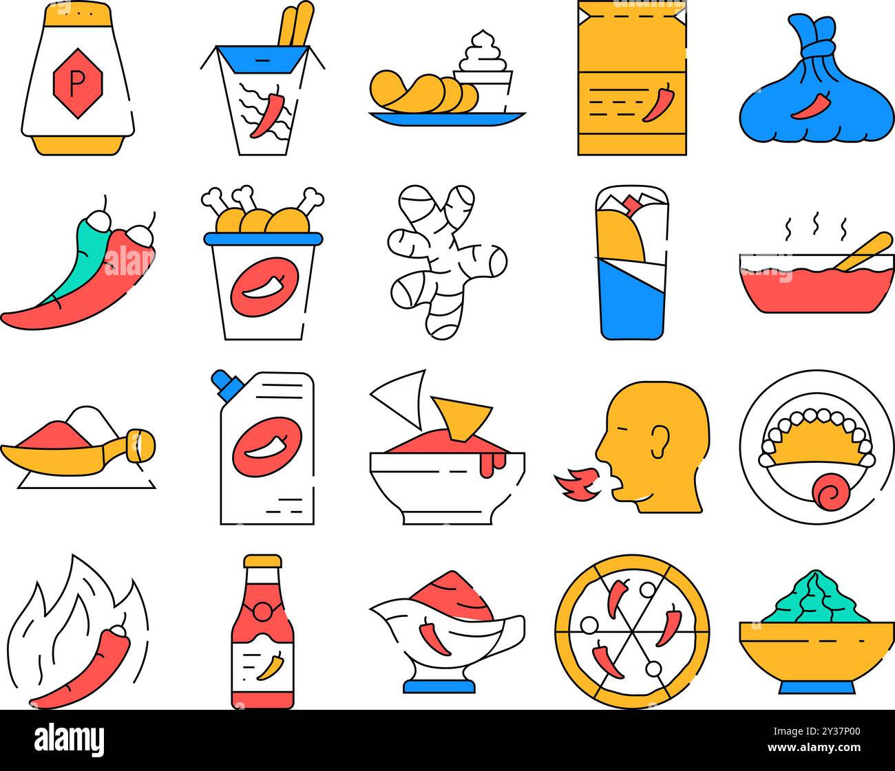 Spicy Dish Flavor Food Collection Icons Set Vector Stock Vector Image ...