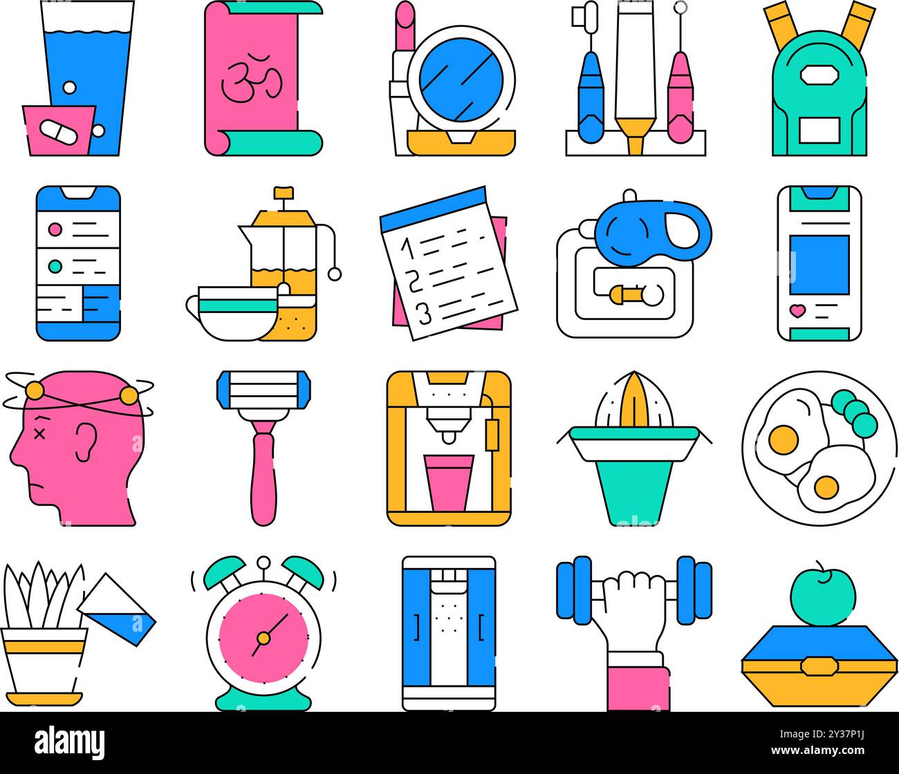 Morning Routine Daily Collection Icons Set Vector Stock Vector Image ...