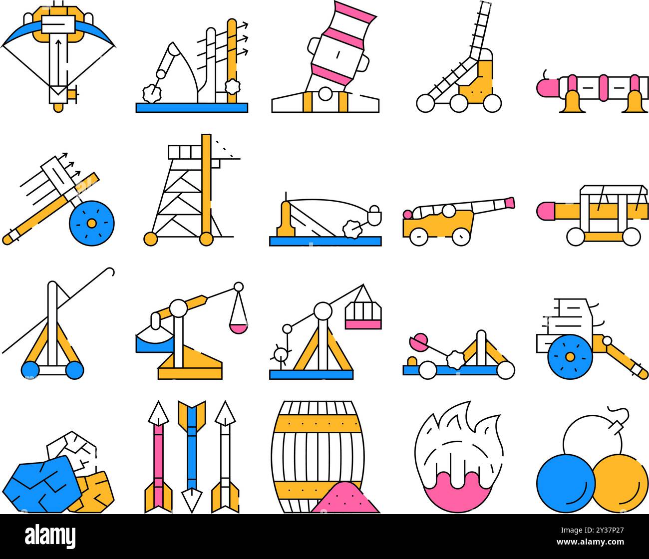 Siege Engine Catapult Collection Icons Set Vector Stock Vector Image ...