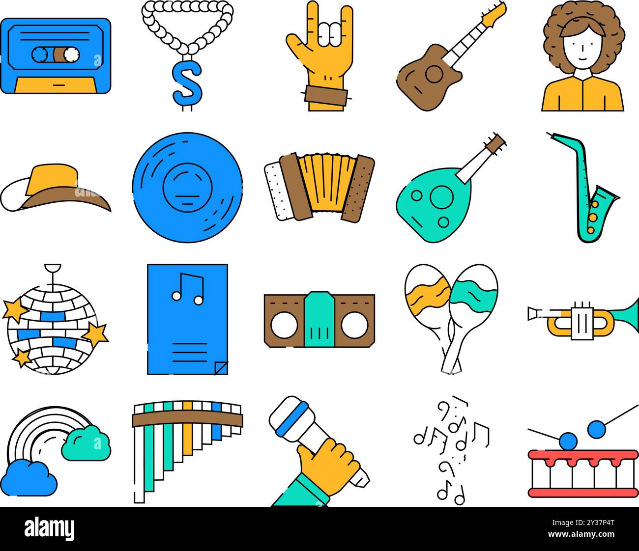 Music Genres Audio Performance Icons Set Vector Stock Vector Image ...