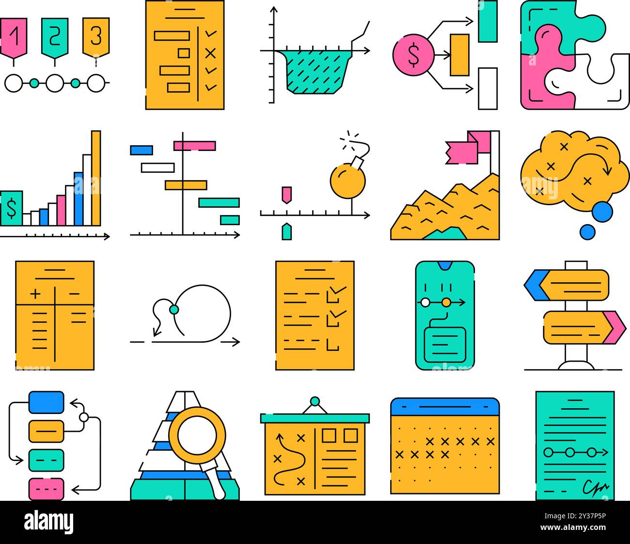 Planning Startup Project Strategy Icons Set Vector Stock Vector Image ...