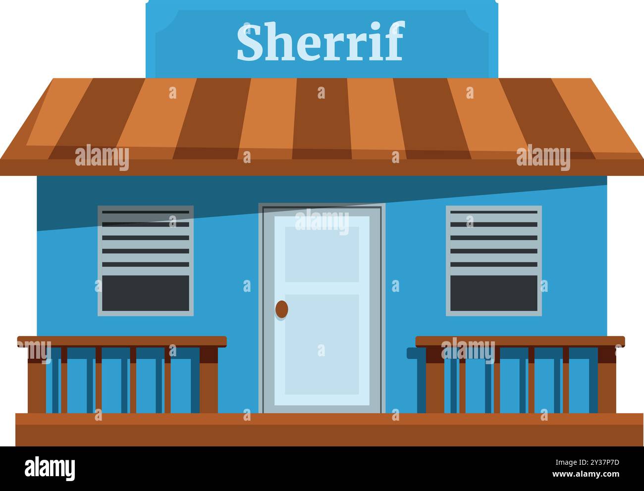 Cartoon style illustration featuring a small, blue, wild west sheriff's ...