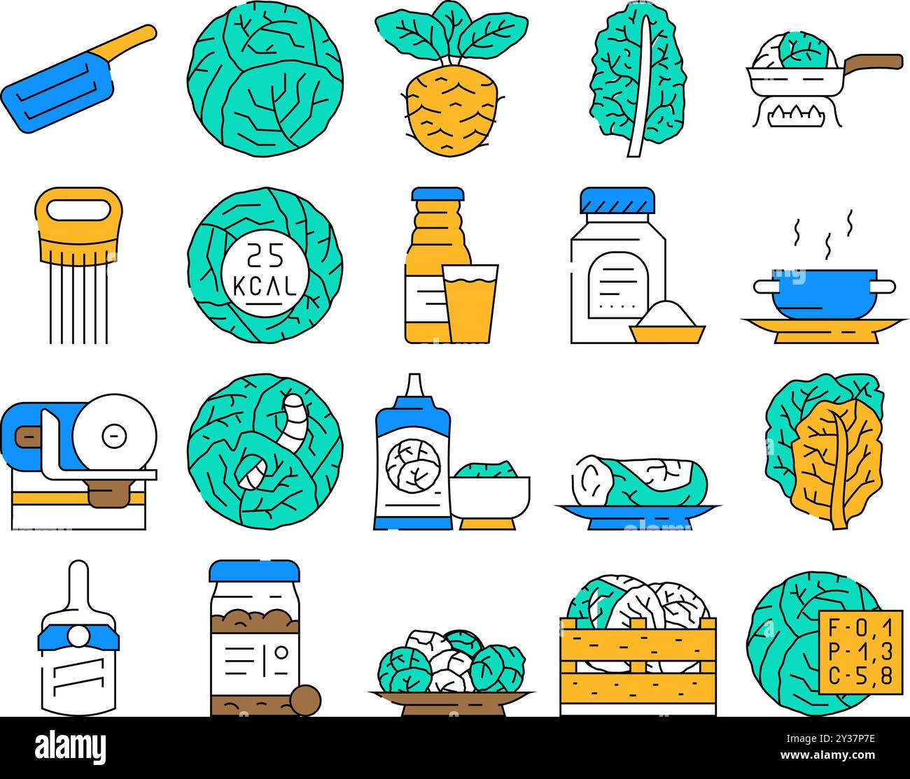 cabbage white green vegetable icons set vector Stock Vector Image & Art ...